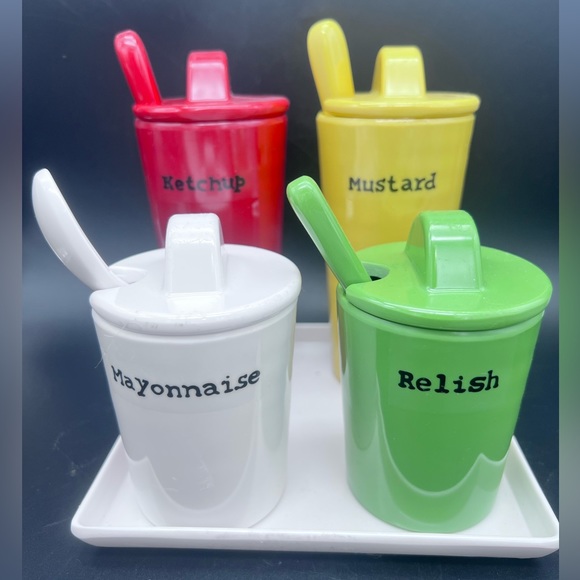 unbranded | Kitchen | Bbq Condiment Container Set 9 Pieces Spoons Tray ...